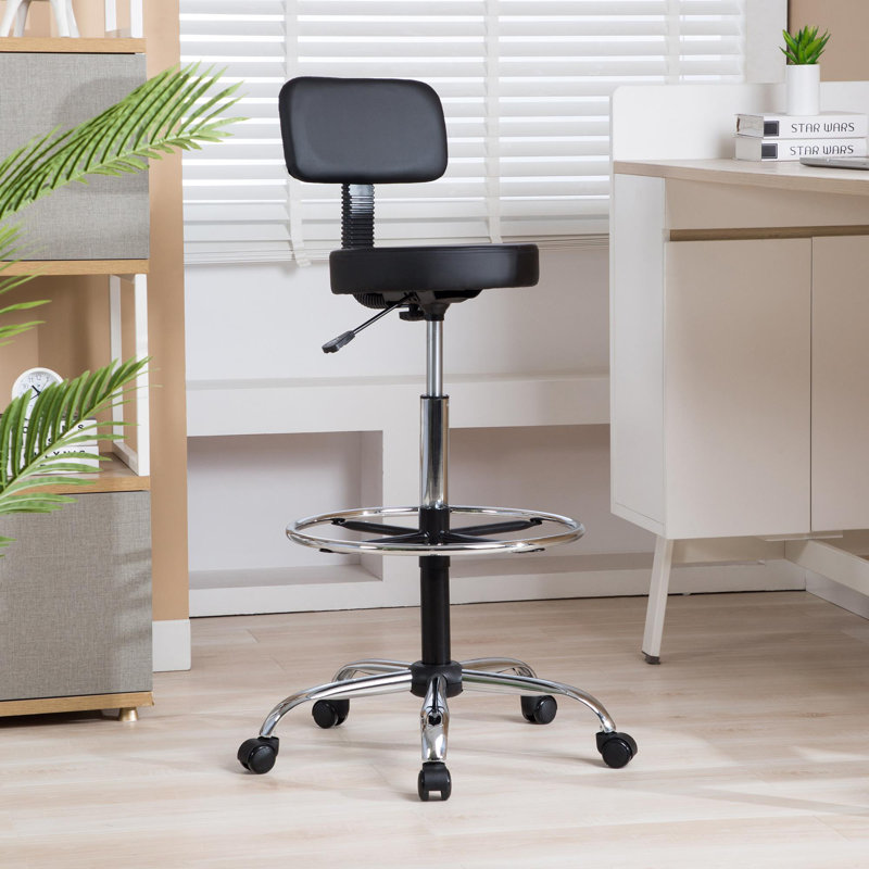 Dakotta Faux Leather Kneeling chair Drafting Stool for Office Studio Adjustable Height Adjustable Rolling Stool Black